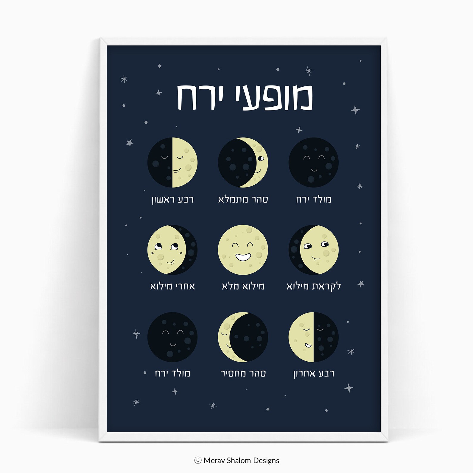 Hebrew Poster Moon Phases Prints Lunar phases Educational | Etsy