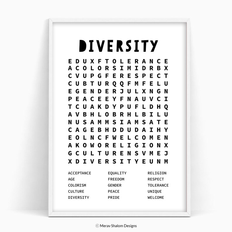 Diversity Word Search Poster Positive Classroom Art | Etsy