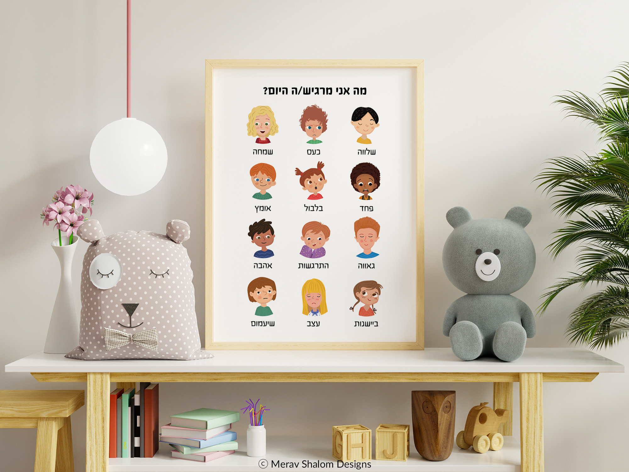 Hebrew Poster - Feelings & Emotions Chart, Feelings Print, Education ...