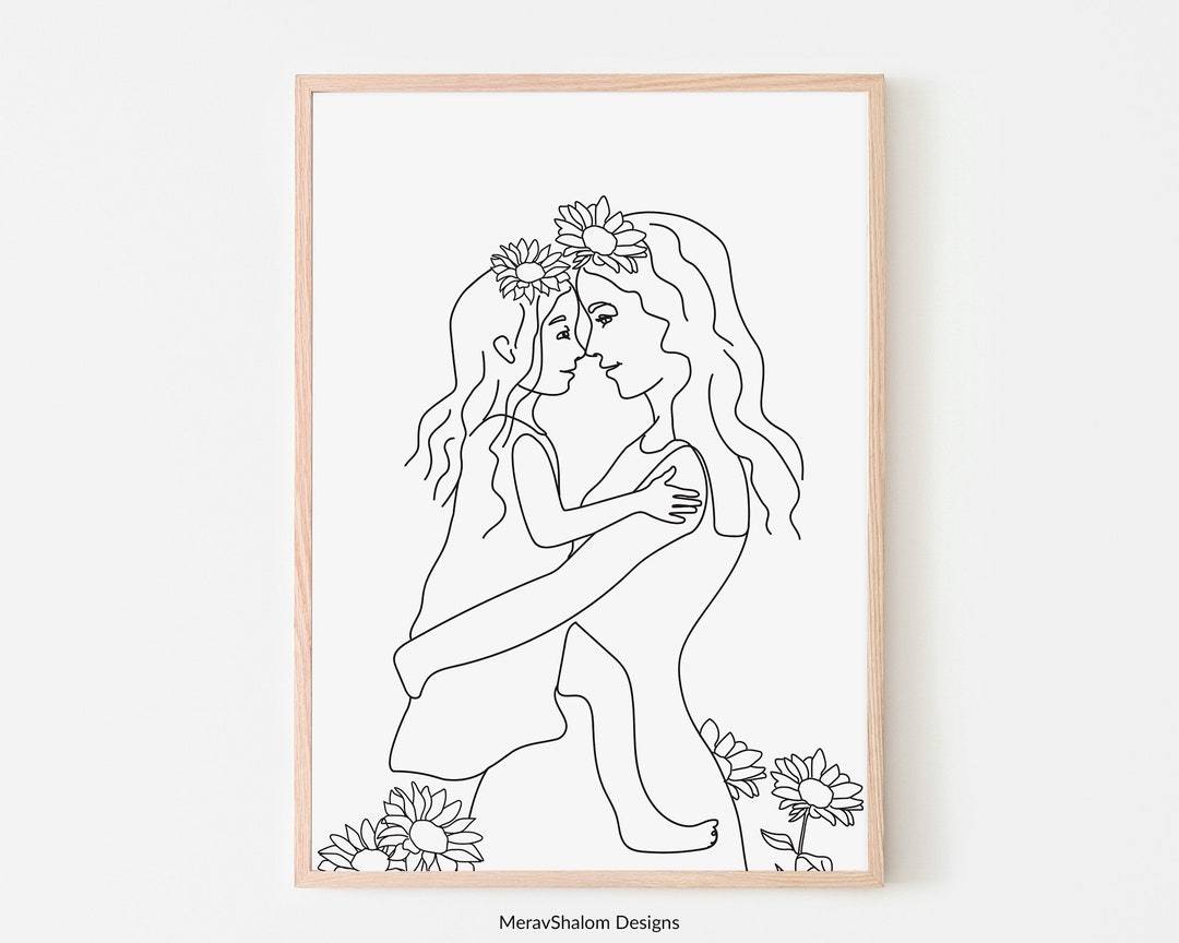 Mother and Daughter Art, Line Art, Family Print, Line Drawing, Gifts ...