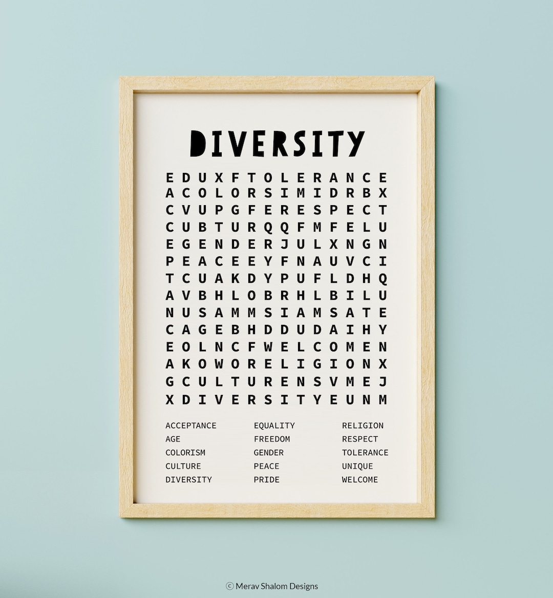 Diversity Word Search Poster, Positive Classroom Art, Education Print ...