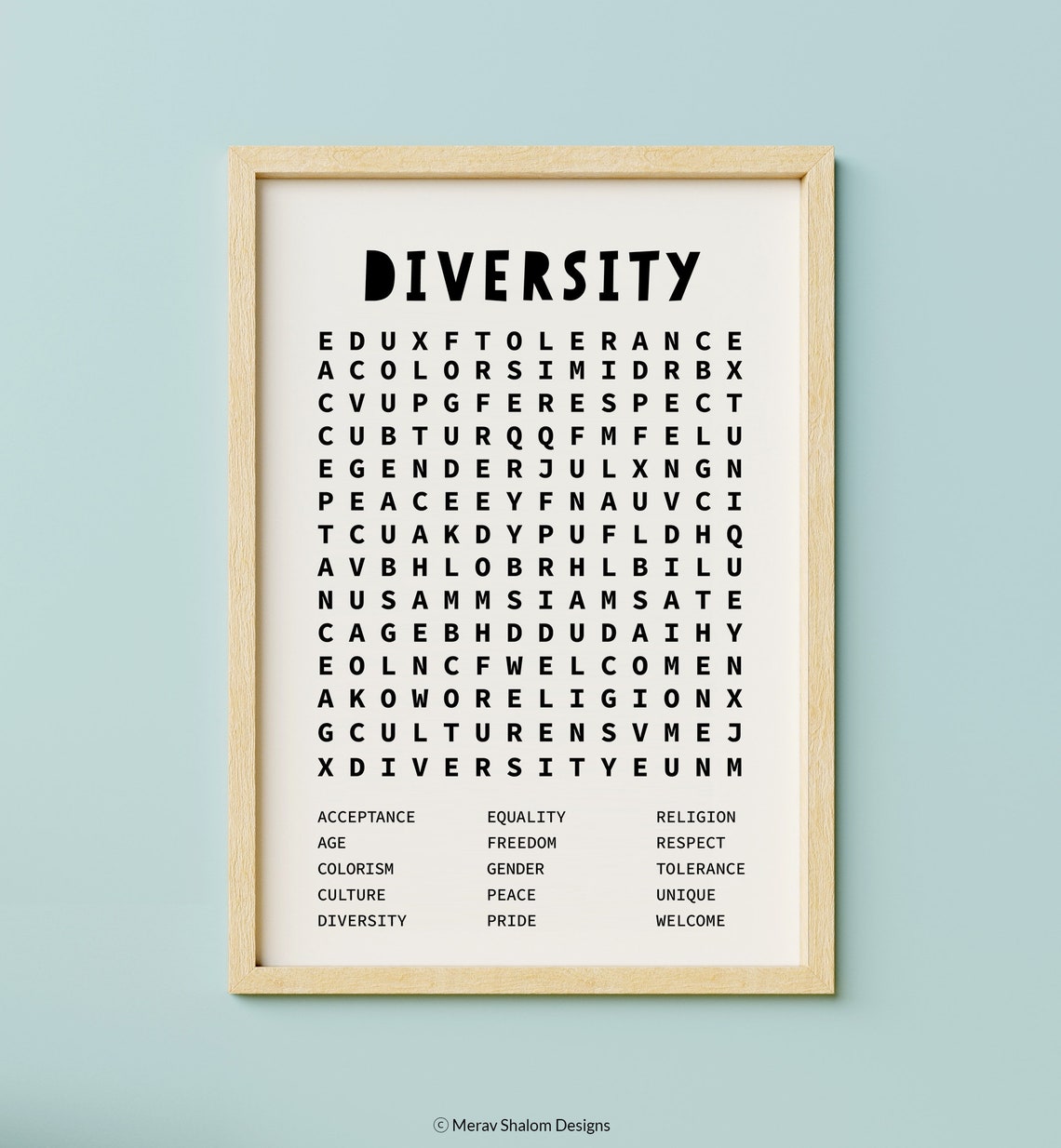 Diversity Word Search Poster Positive Classroom Art | Etsy
