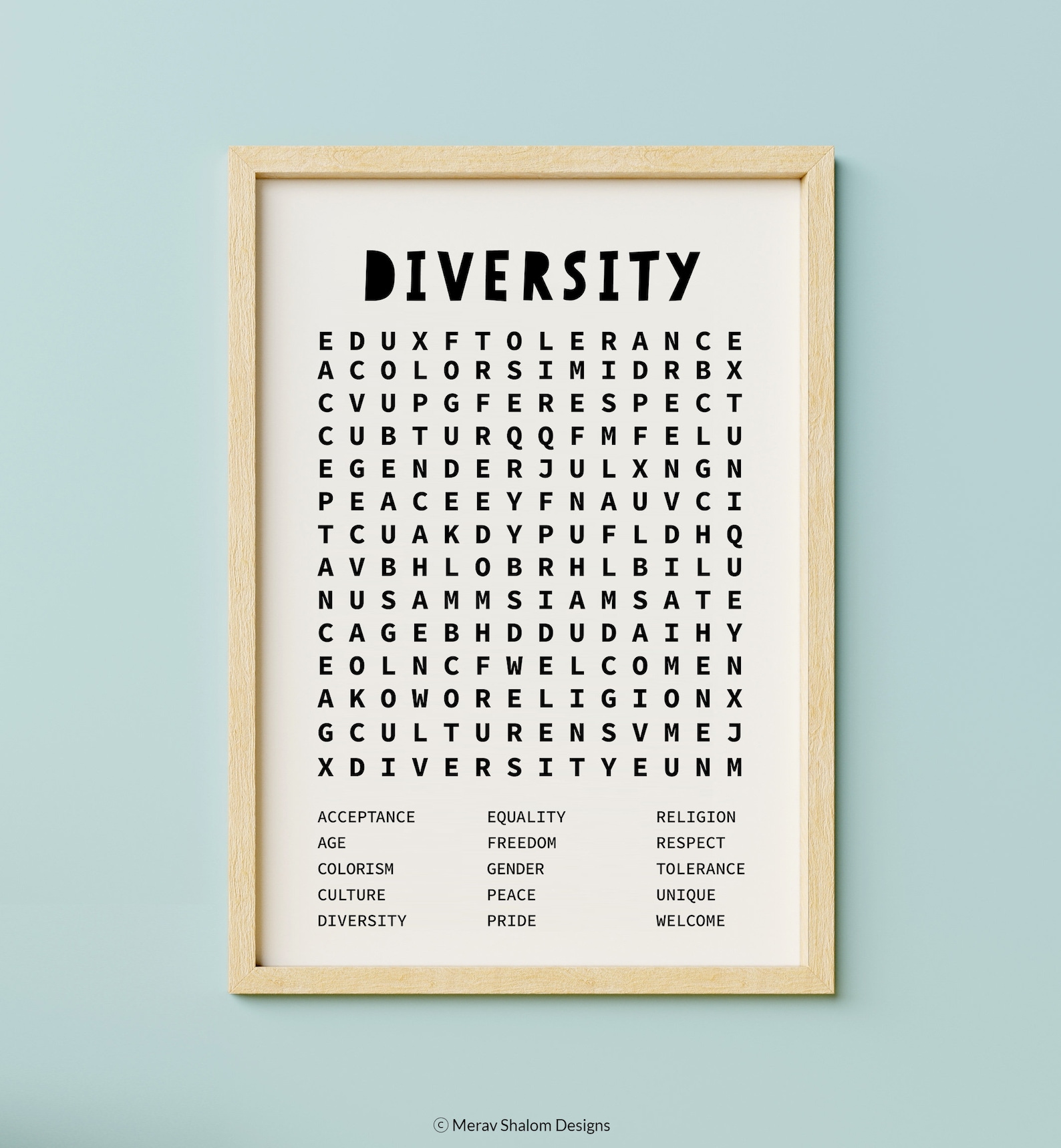 Diversity Word Search Poster Positive Classroom Art | Etsy