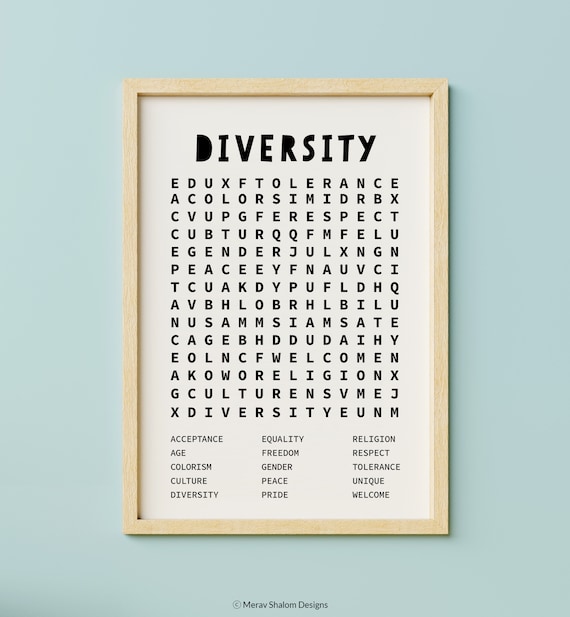 Diversity Word Search Poster Positive Classroom Art | Etsy