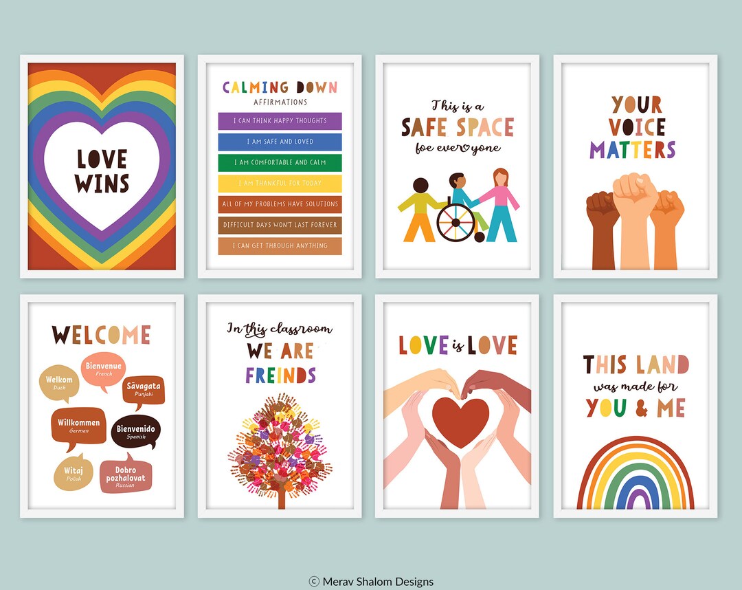 Inclusive Classroom Art, Set of 8, Diversity Poster, Human Equality Art ...