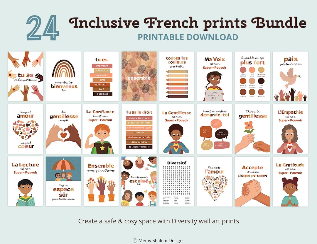 French Inclusive Classroom Art, Set of 24, Diversity Poster, Human ...