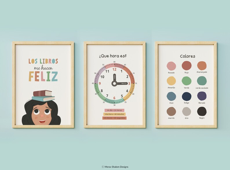 Spanish Classroom Art Set of 21 Kids Wall Art Boho - Etsy