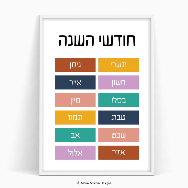 Hebrew Poster - Months of the Year Printable, Educational Poster ...