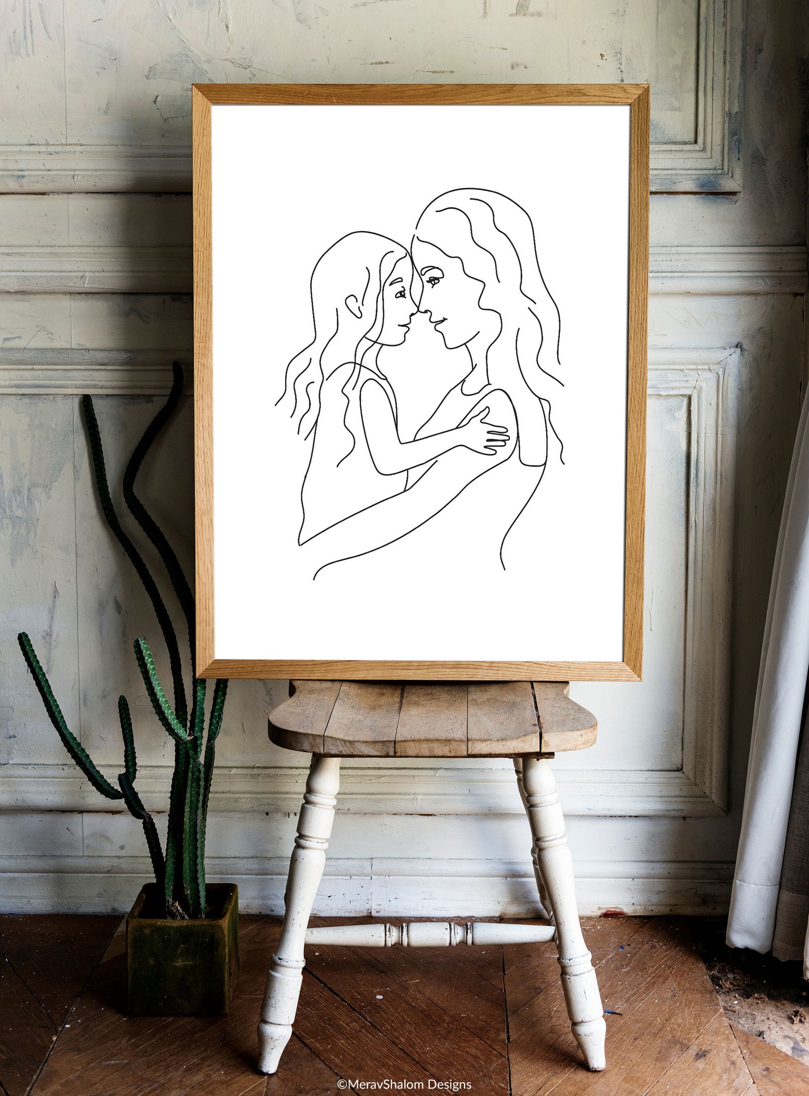 Mother and Daughter Art Line Art Family Print Line Drawing | Etsy
