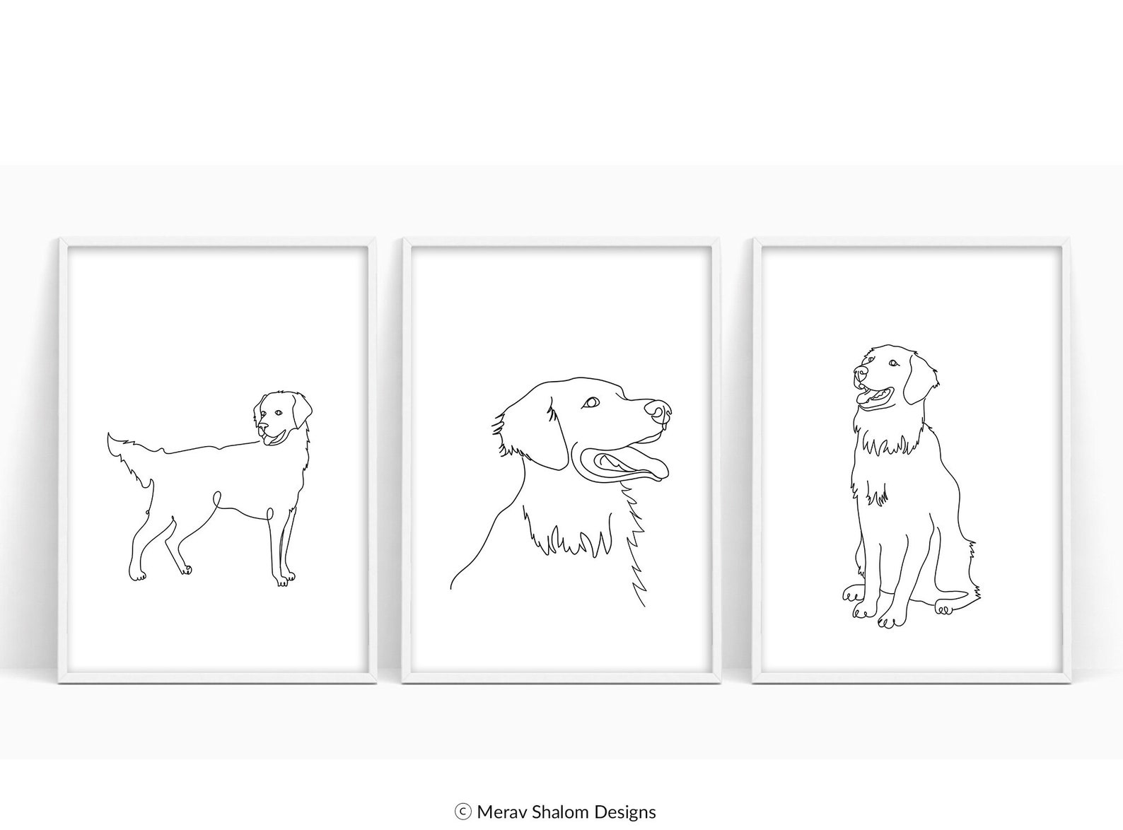 Golden Retriever Line Art Set of 3 Minimalist Wall Art - Etsy