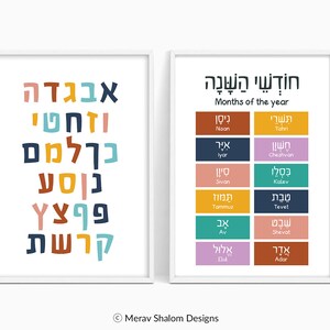 Hebrew & English Posters Set of 20 - Educational Wall Art, Alphabet ...