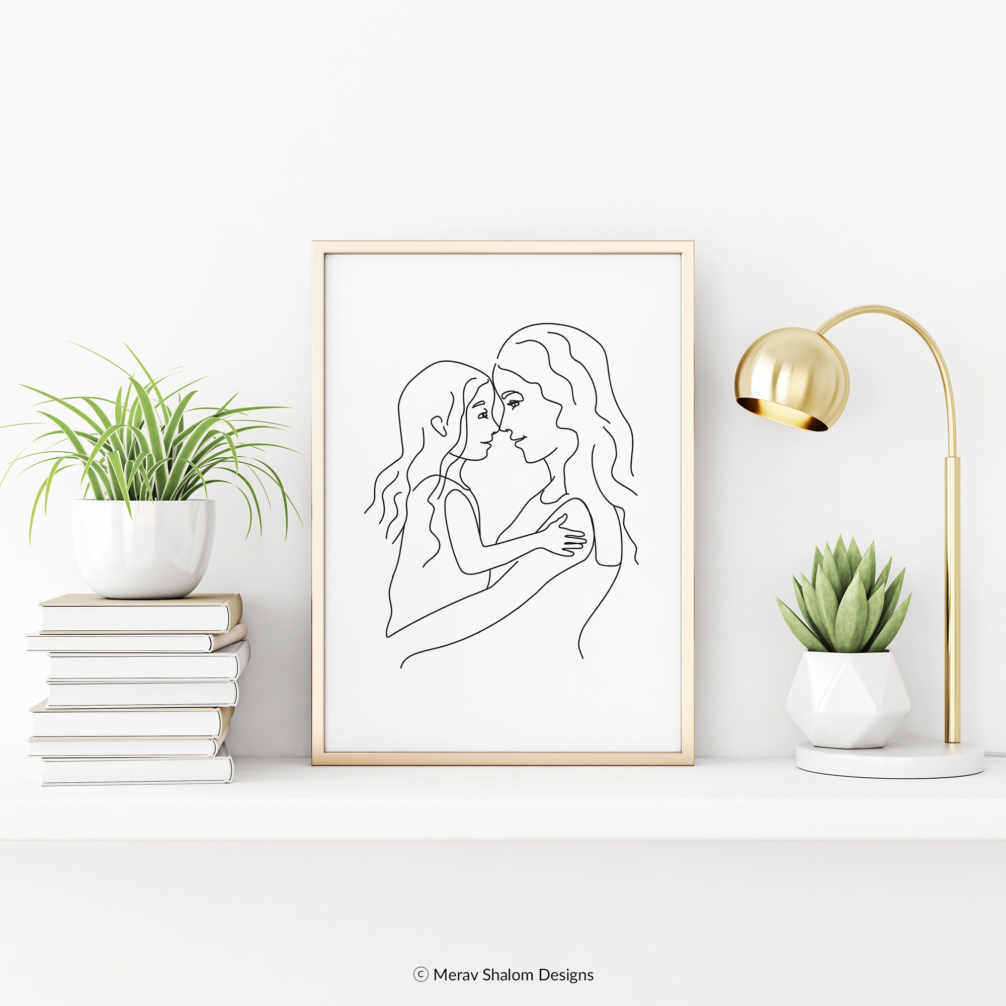 Mother and Daughter Art Line Art Family Print Line Drawing - Etsy