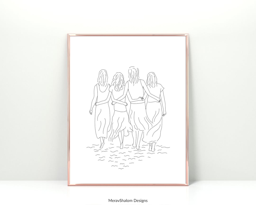Custom Sisters Art, Line Art, Siblings Family, Mom Gift From Daughter ...