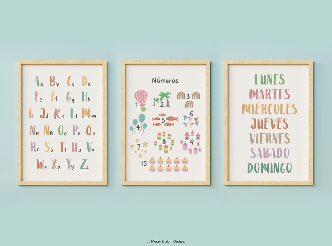 Spanish Classroom Art Set of 21 Kids Wall Art Boho - Etsy
