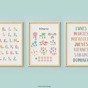 Spanish Classroom Art, Set of 21, Kids Wall Art, Boho Educational Wall ...