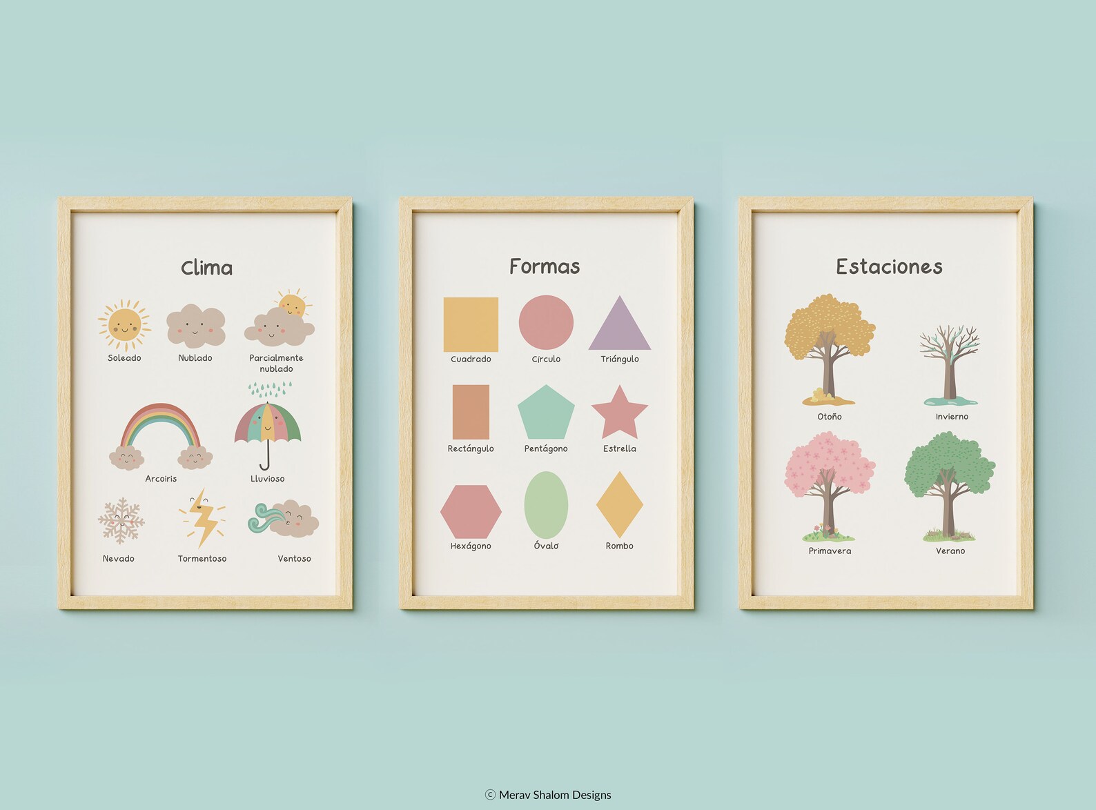 Spanish Classroom Art Set of 21 Kids Wall Art Boho - Etsy