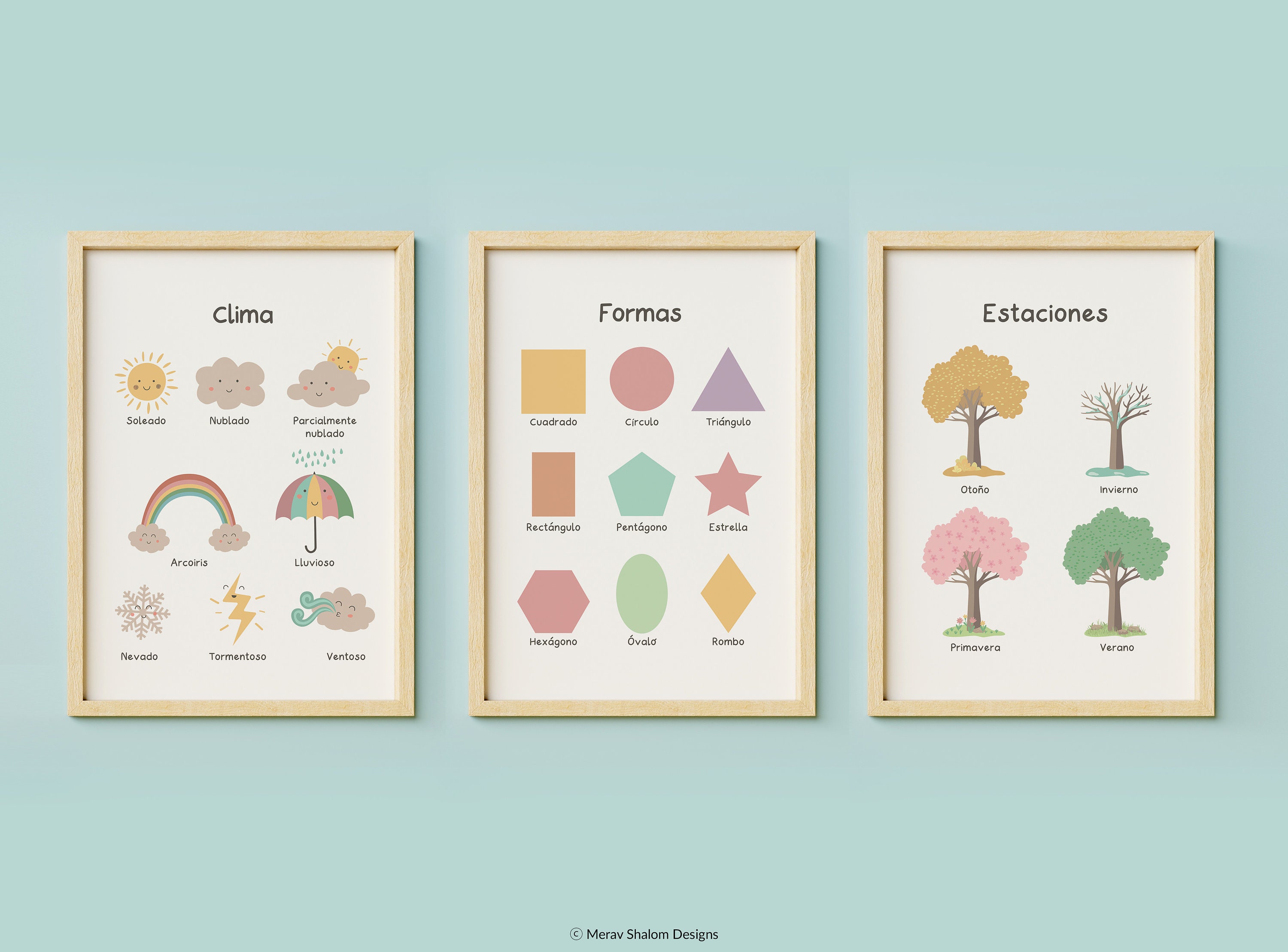 Spanish Classroom Art Set of 21 Kids Wall Art Boho - Etsy