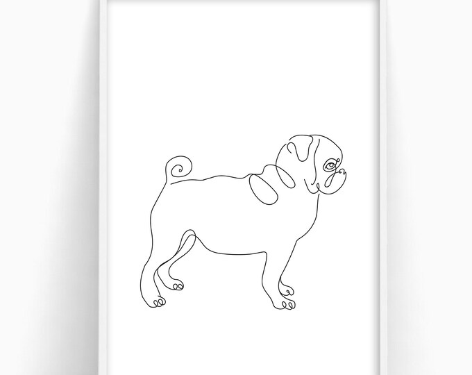 Pug One Line Art SVG Custom Dog Portrait Digital Download - Etsy Canada