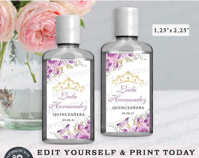 Quinceanera Lavender Roses Mini Hand Sanitizer Dress Princess Mis ...