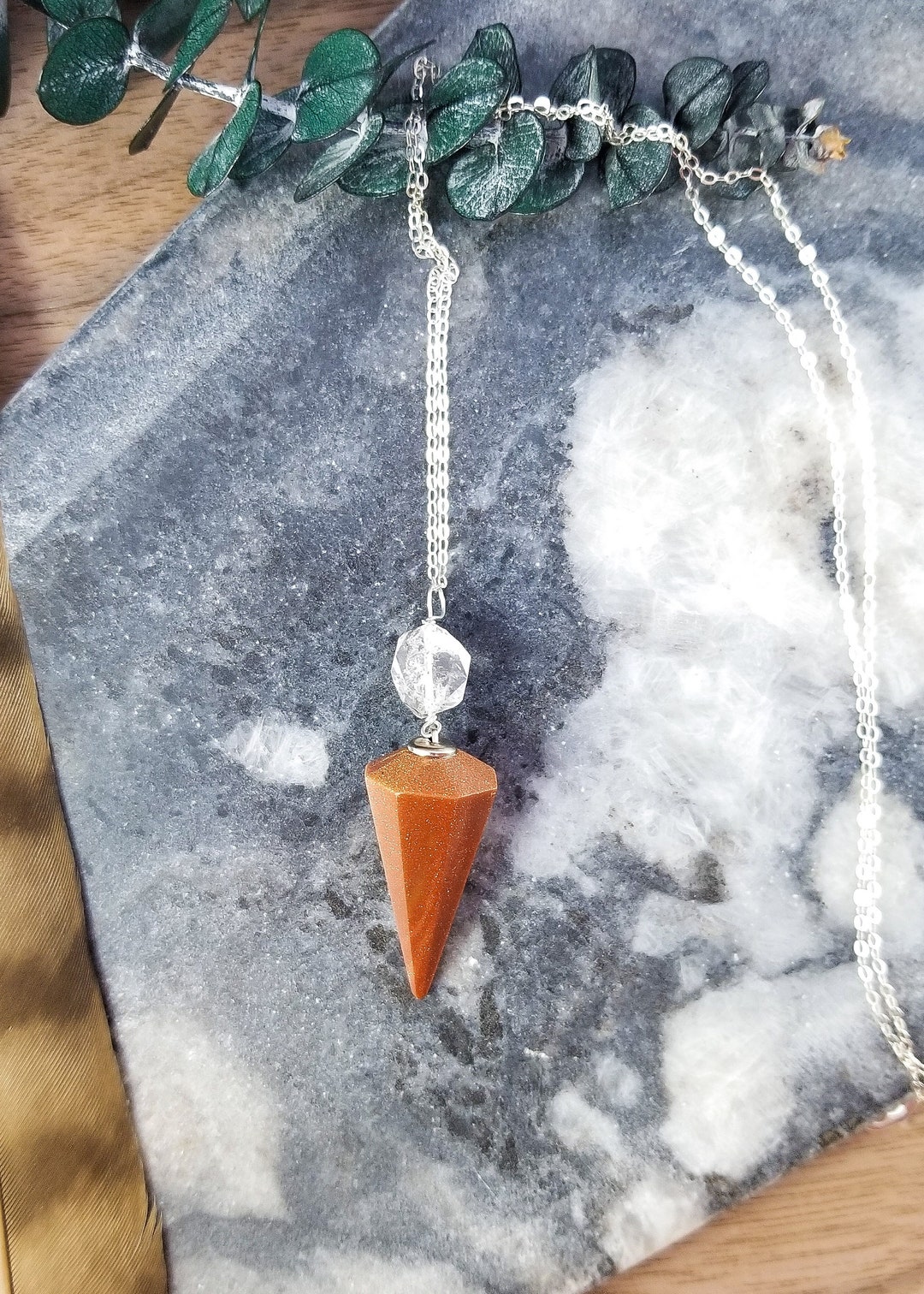 Goldstone and Herkimer Diamond Pendulum Necklace, Reiki Charged ...