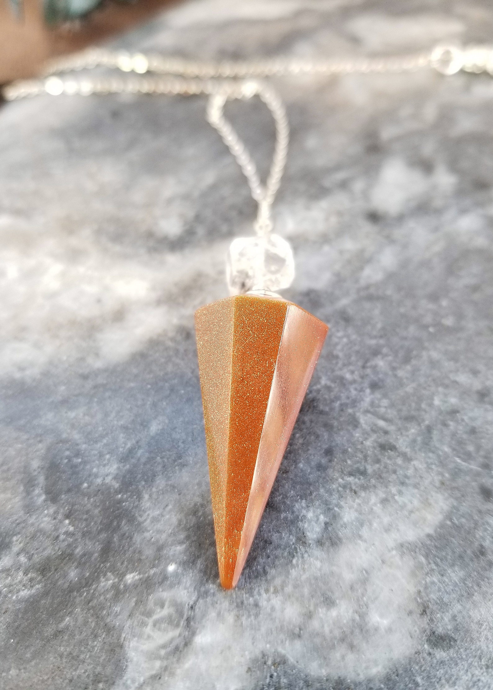 Goldstone and Herkimer Diamond Pendulum Necklace Reiki | Etsy