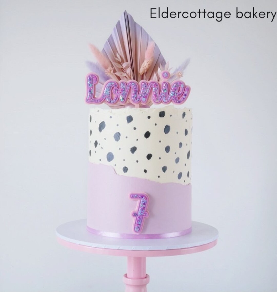 Custom Cake Topper, Double Layer with Border TOPPER and NUMBER CHARM in ...