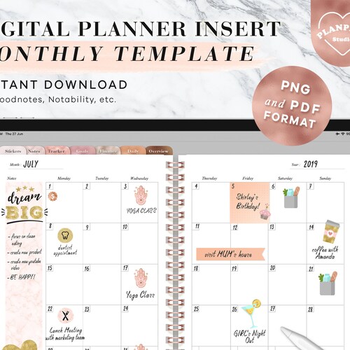 Monthly Planner Inserts for Digital Planner or Digital Journal - Etsy