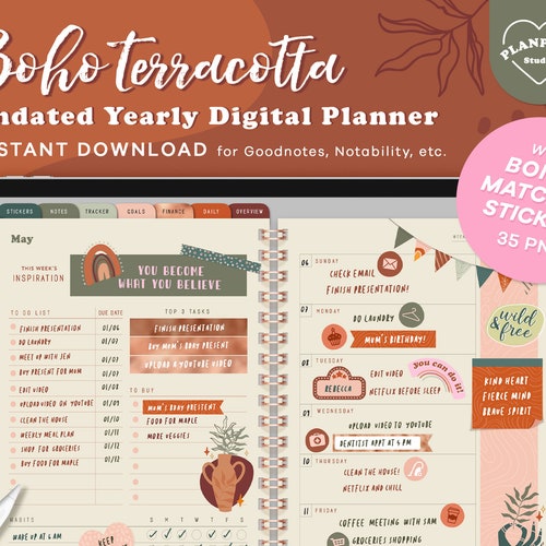 Boho Terracotta Digital Planner Stickers All in One Goodnotes - Etsy