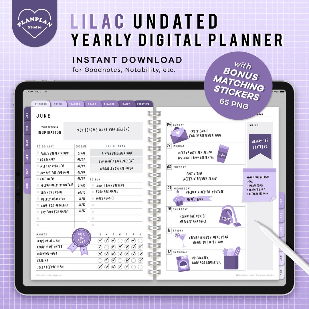 Basic Lilac Digital Planner, Purple Lavender Color iPad Planner ...
