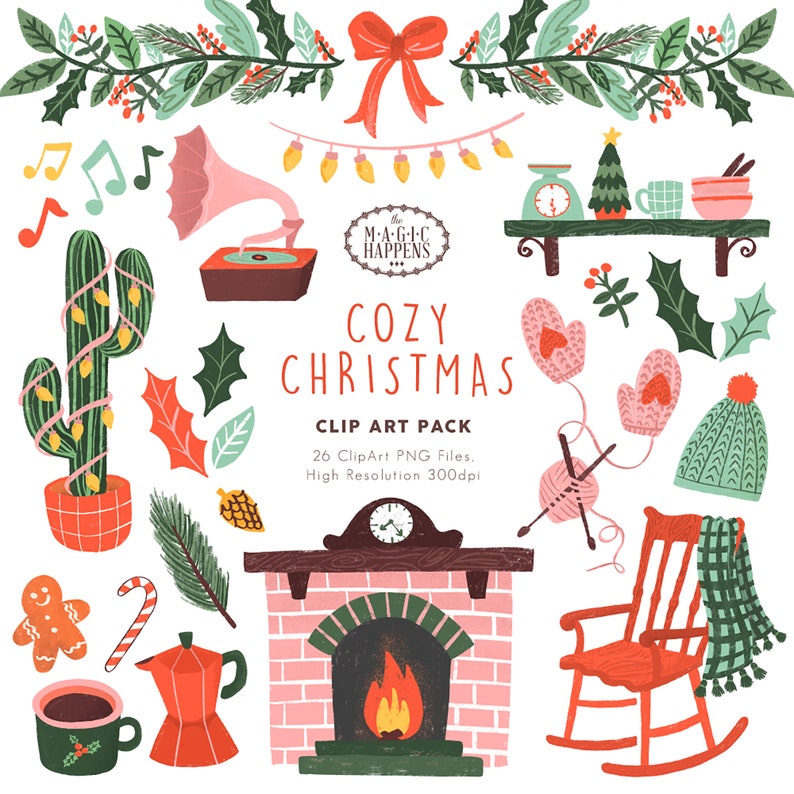 Warm Christmas Clip Art, Hand Drawn Christmas Illustration PNG, Cozy ...