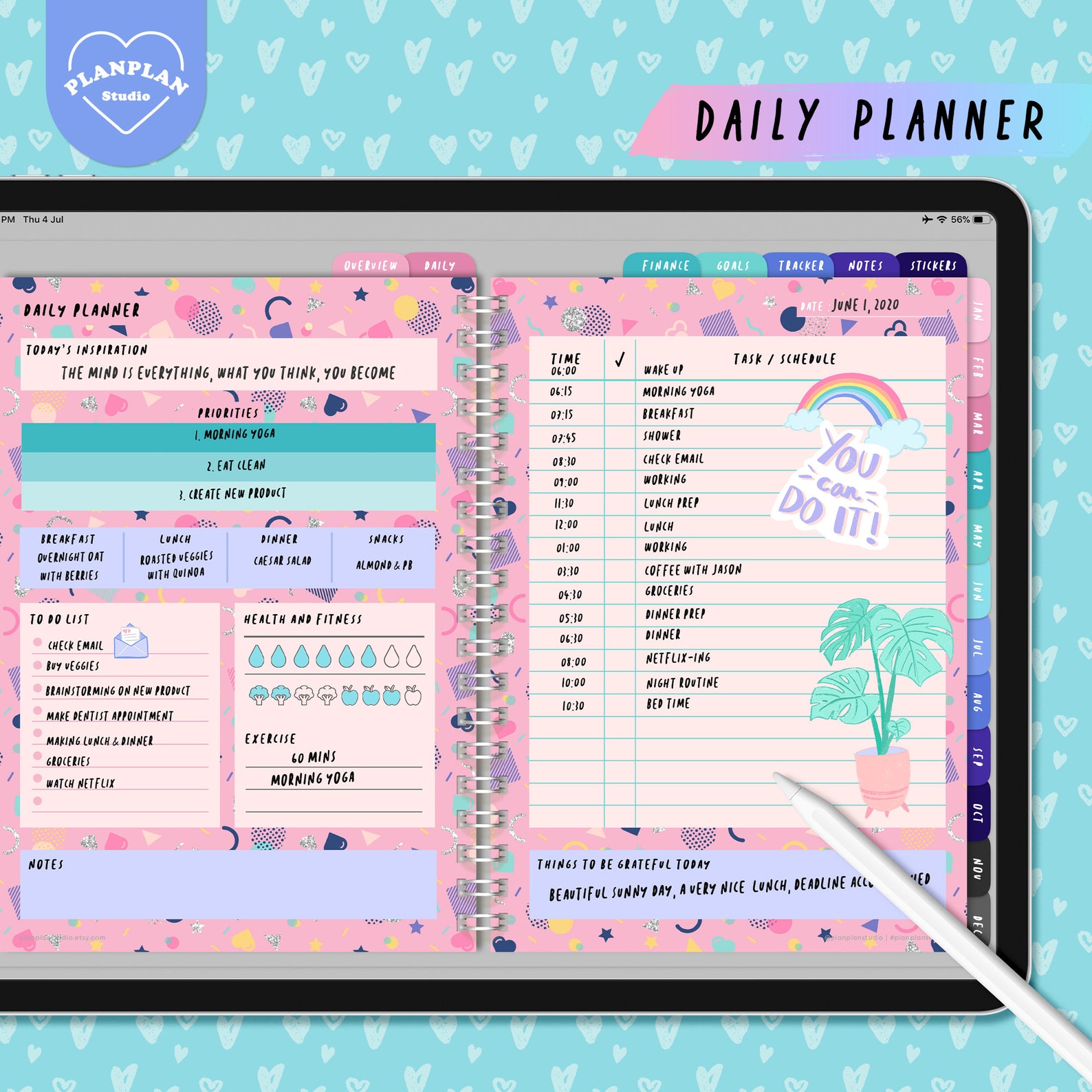 Kawaii Digital Planner, iPad Planner, Cute Goodnotes Planner, Rainbow ...