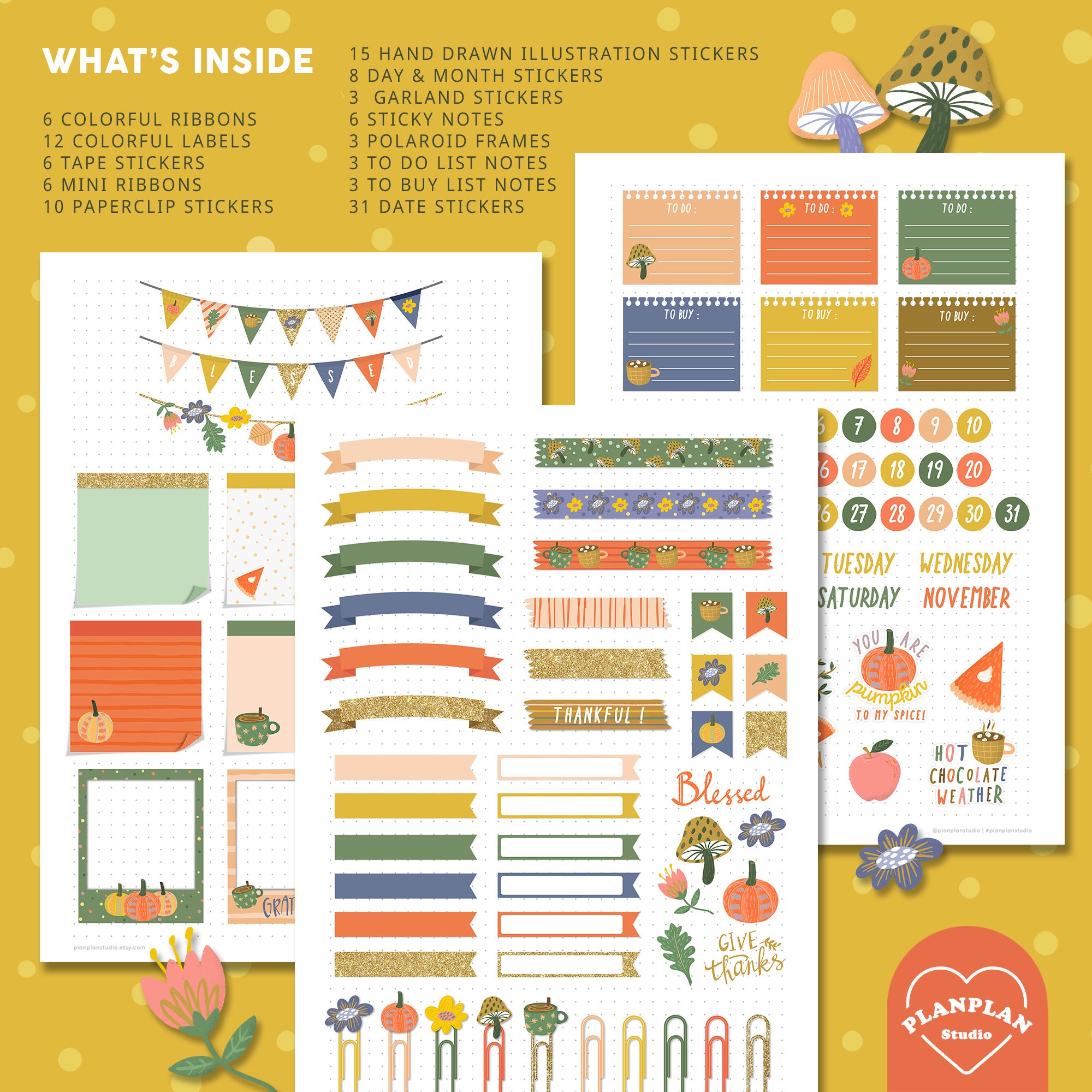 Thanksgiving Planner Stickers, November Digital Stickers, Autumn ...