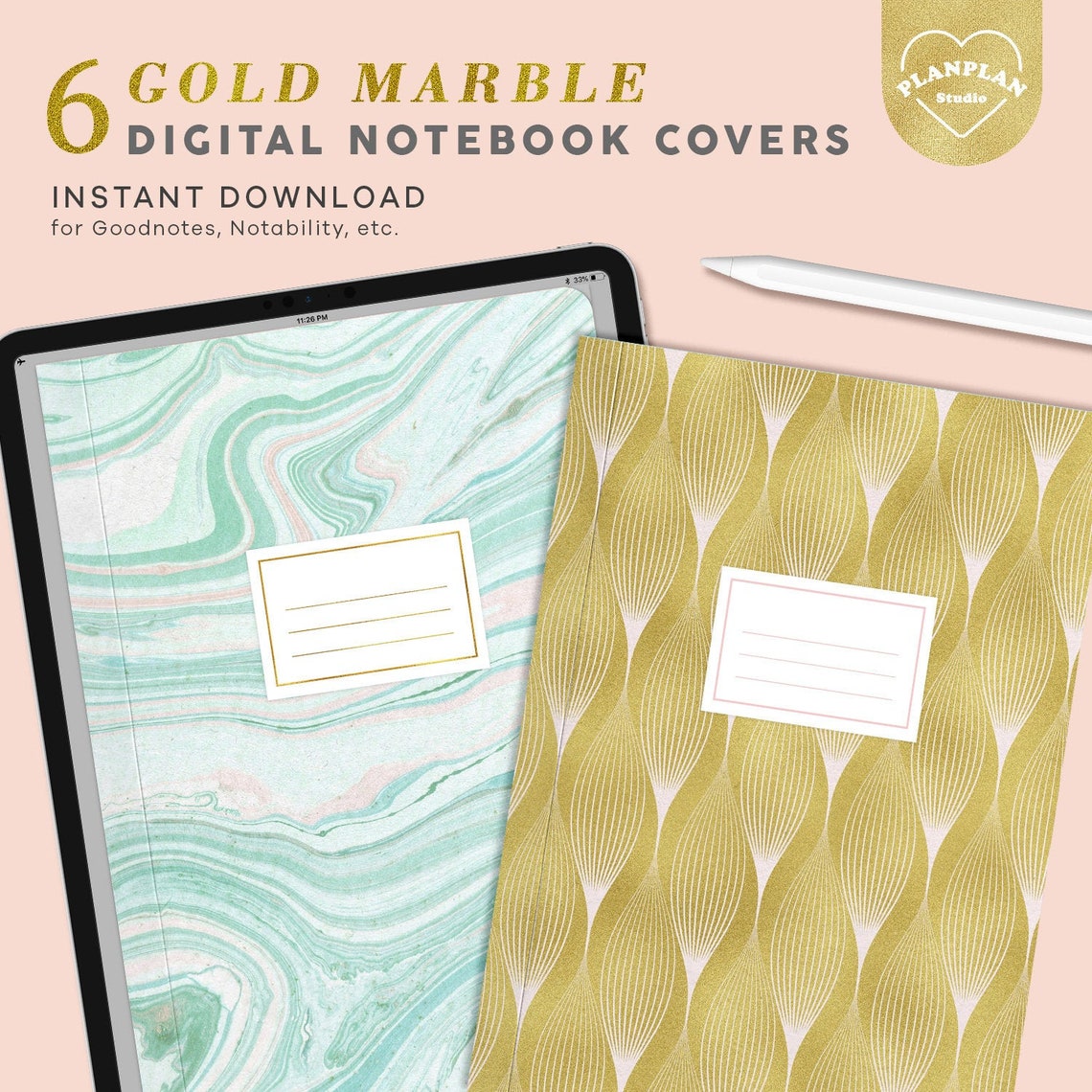 Gold Marble Digital Planner Cover Aesthetic Digital Notebook - Etsy