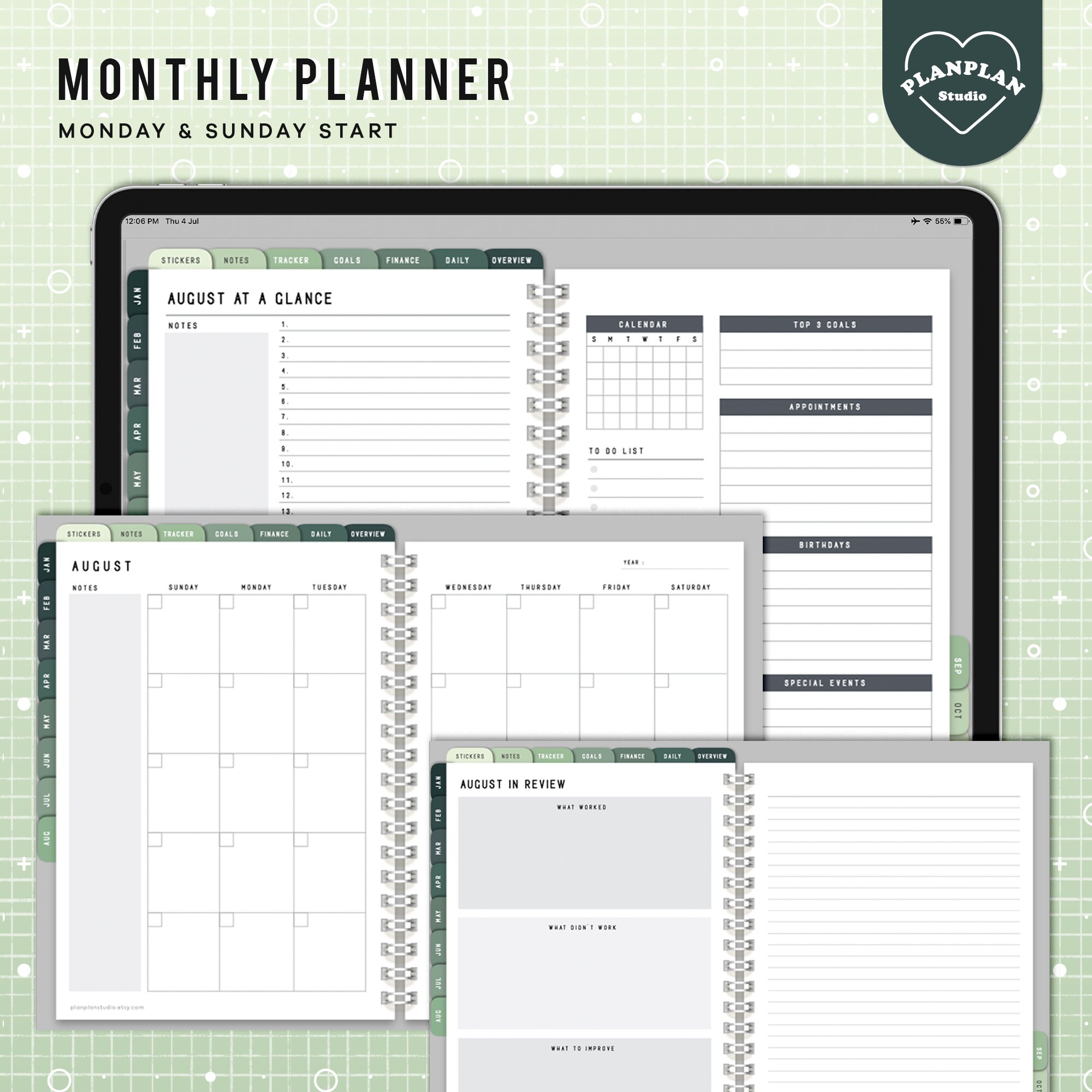 Green Digital Planner Basic Color Ipad Planner Undated | Etsy