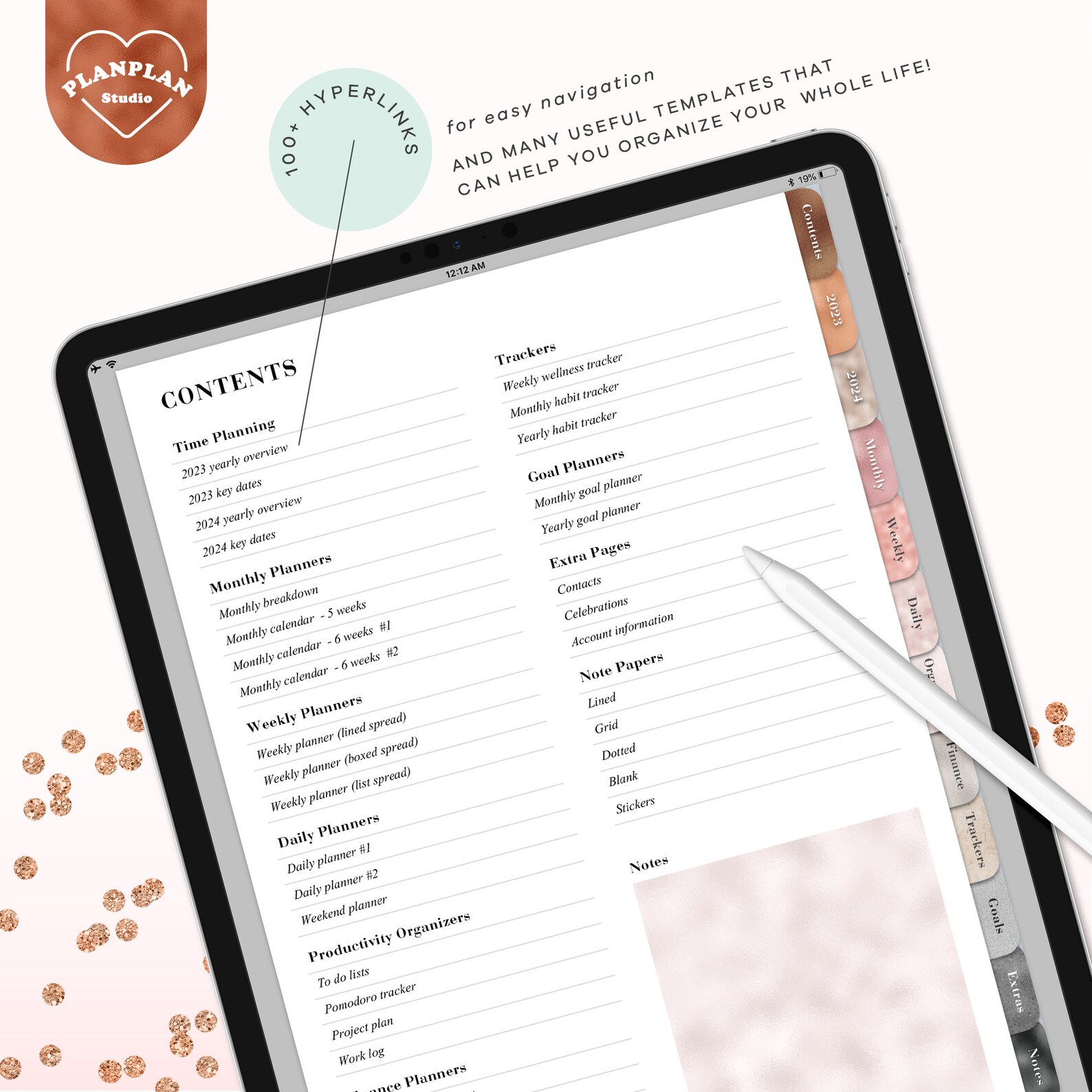 Digital Life Planner, Goodnotes Planner Undated, Rosegold Pastel ...