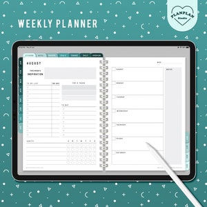 Basic Digital Planner in Mint Blue Teal Color, iPad Planner, Undated ...