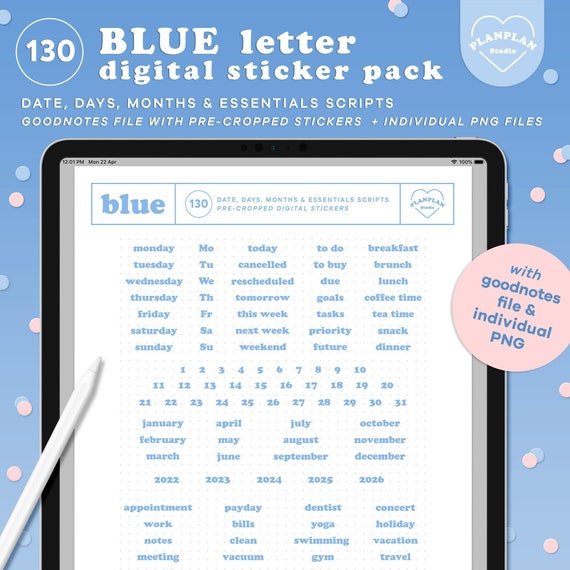 Blue Pastel Letter Digital Stickers Essentials Planner - Etsy