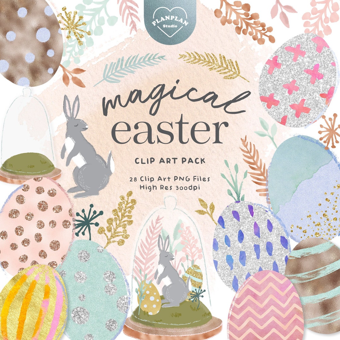 Magical Easter Clip Art, Hand Drawn Watercolor Easter PNG, Easter Bunny ...