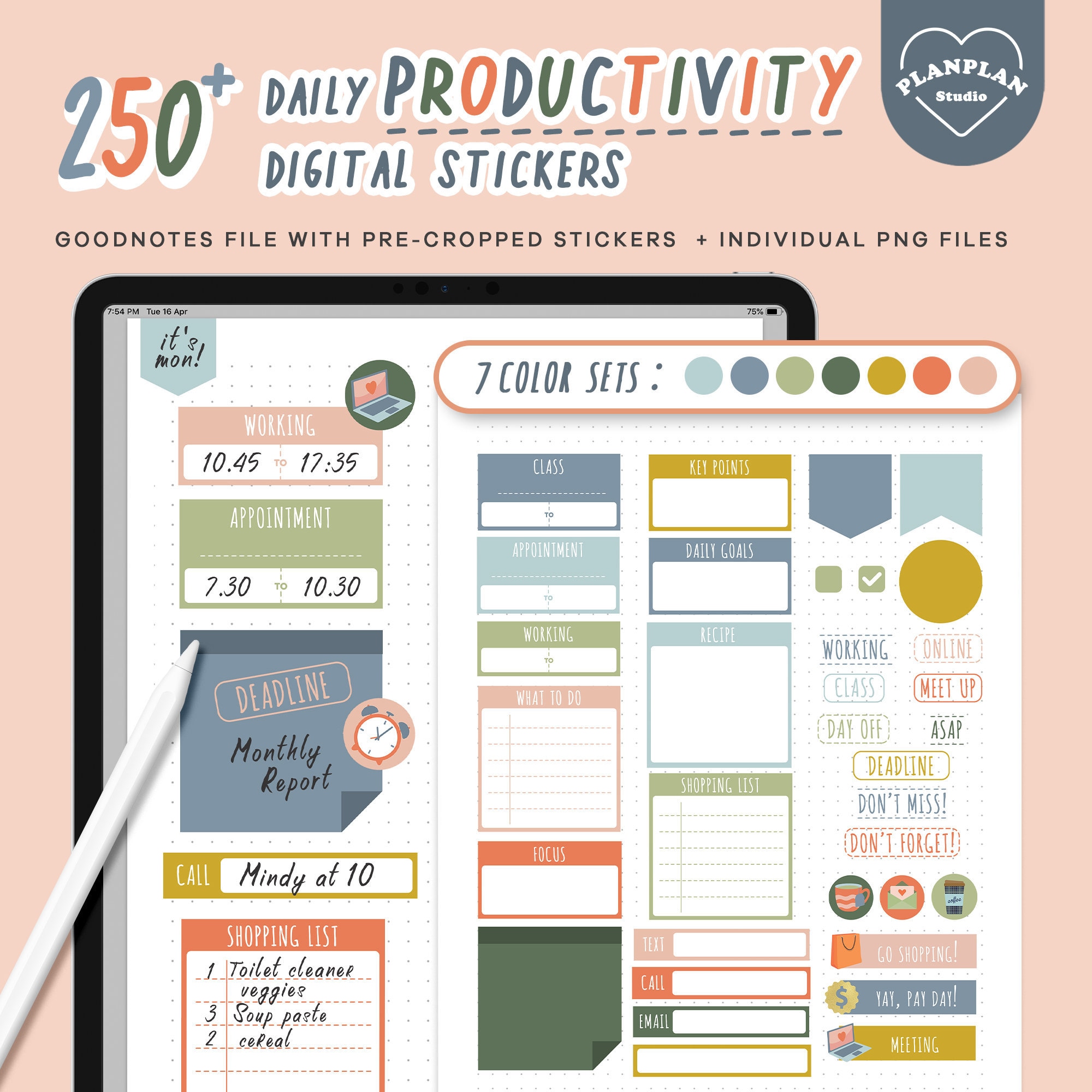 Daily Productivity Digital Planner Stickers for Goodnotes - Etsy