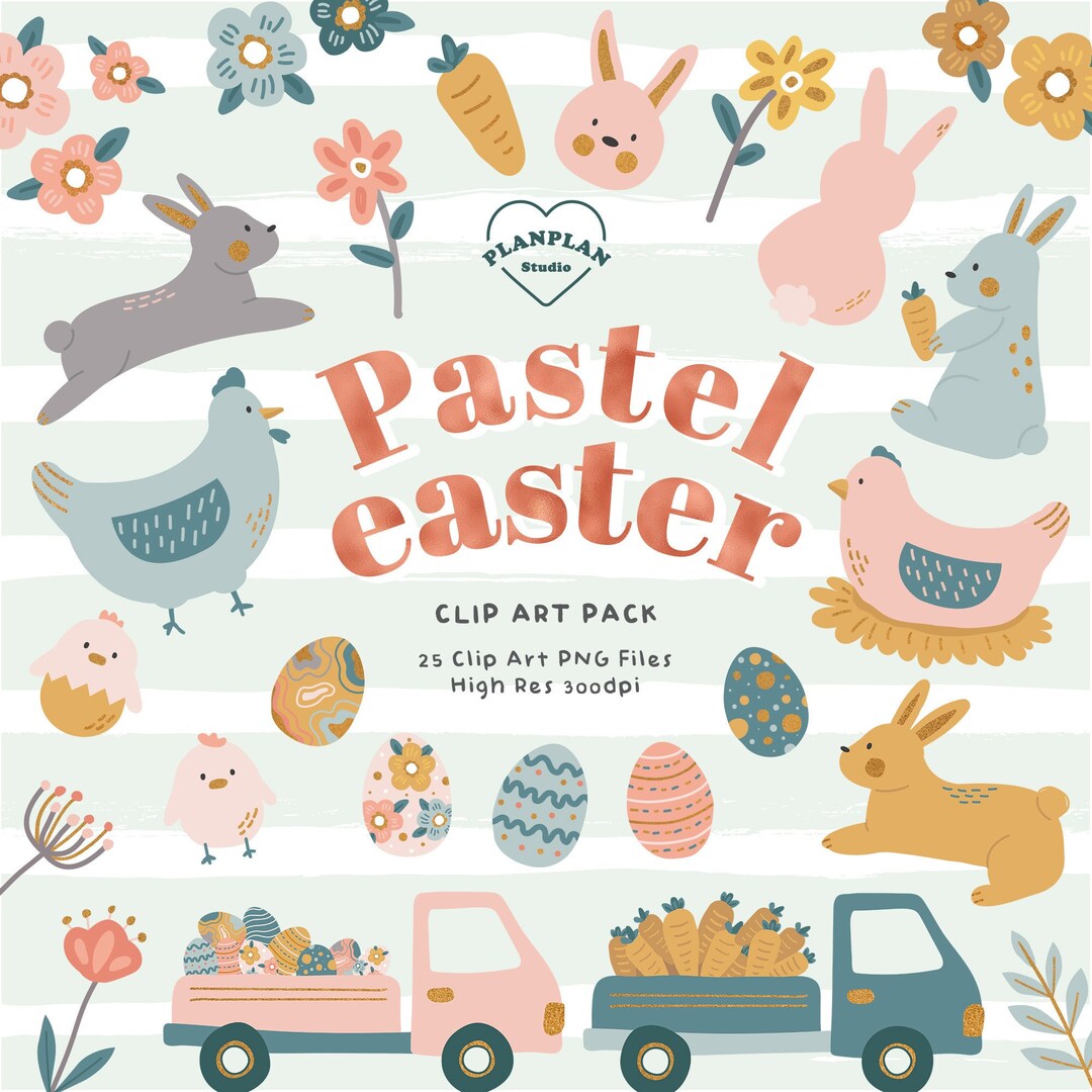 Pastel Easter Clip Art, Hand Drawn Easter PNG, Easter Bunny ...