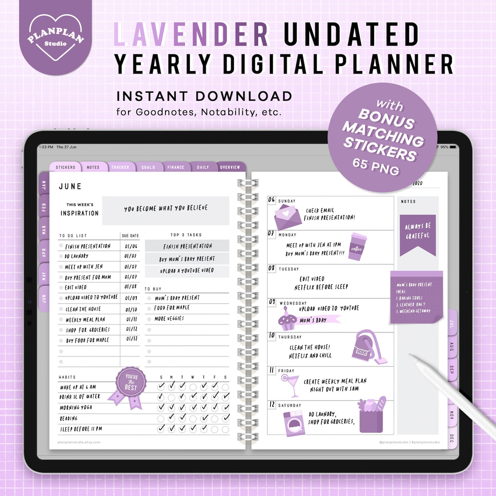 Lavender Digital Planner Purple Basic Color Ipad Planner - Etsy