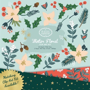 Winter Floral Digital Planner Cover, Christmas Planner Cover, Digital ...