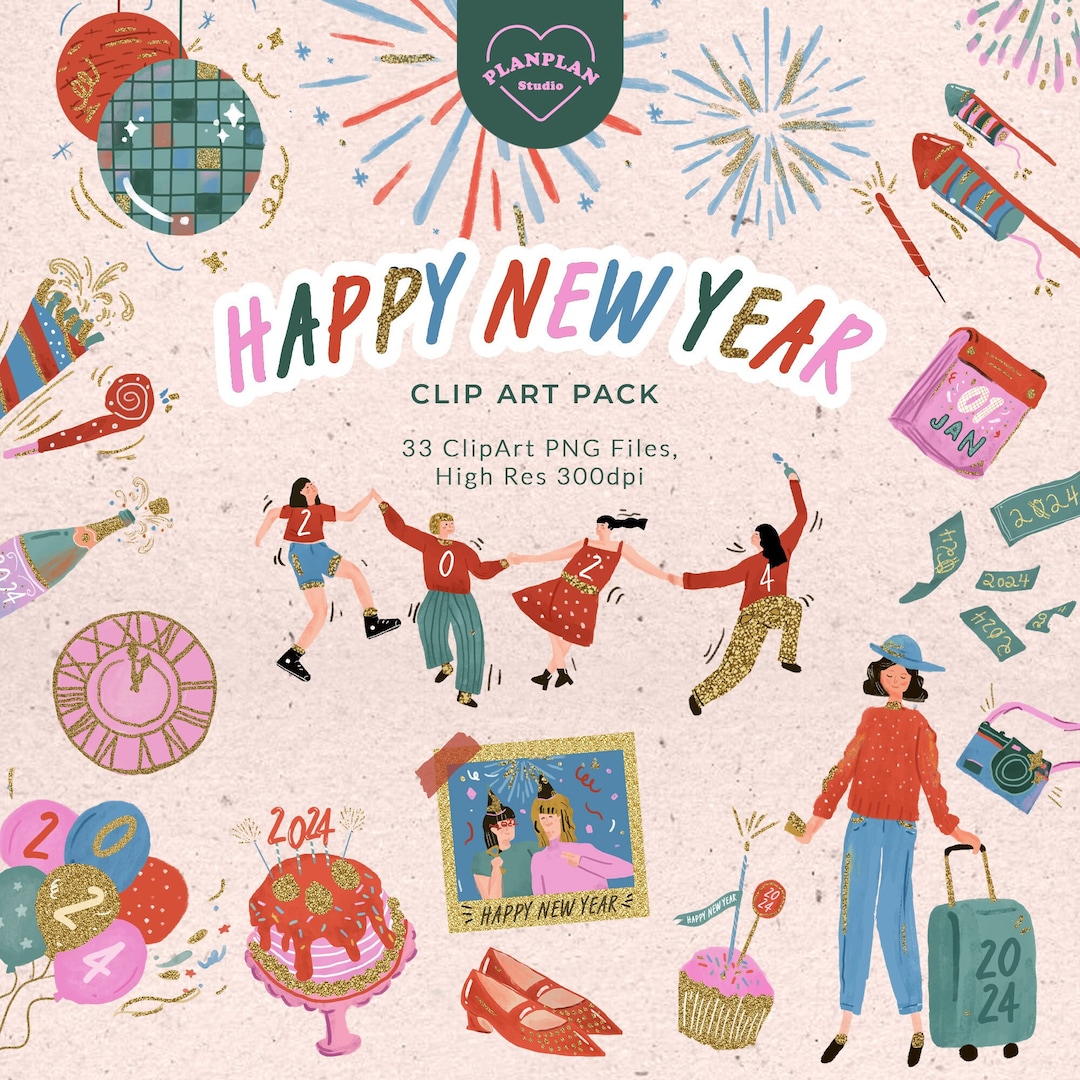 New Year Clip Art, Hand Drawn New Year's Eve Illustration, New Year PNG ...