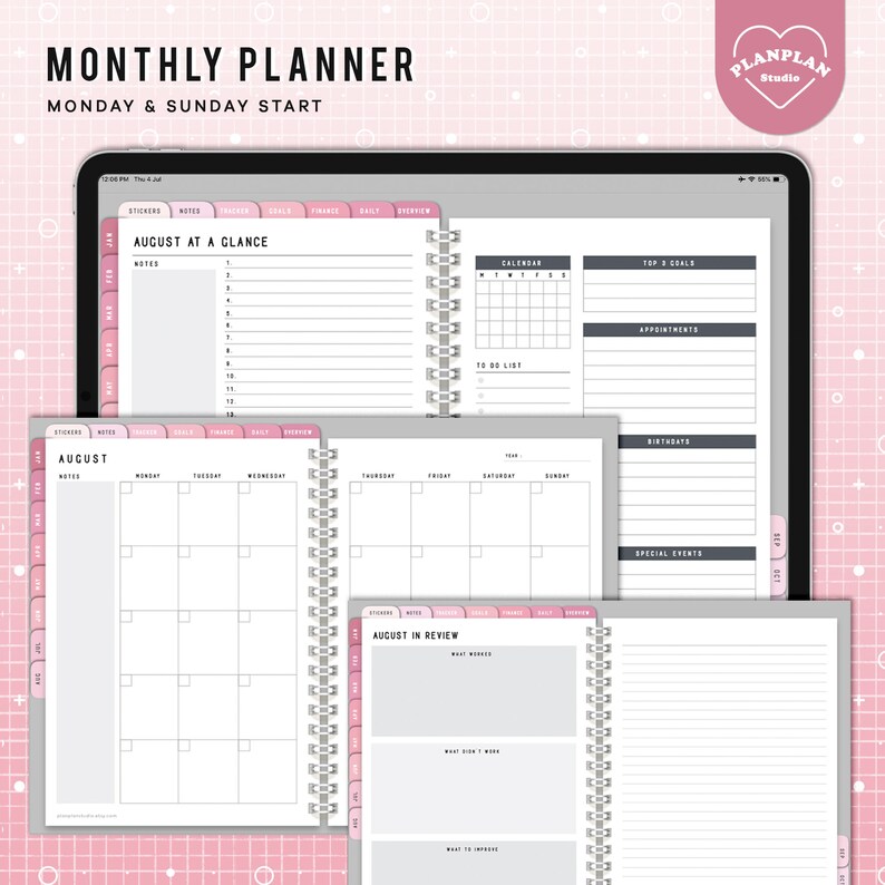 Basic Pink Digital Planner, Pink Blush Color iPad Planner, Undated ...