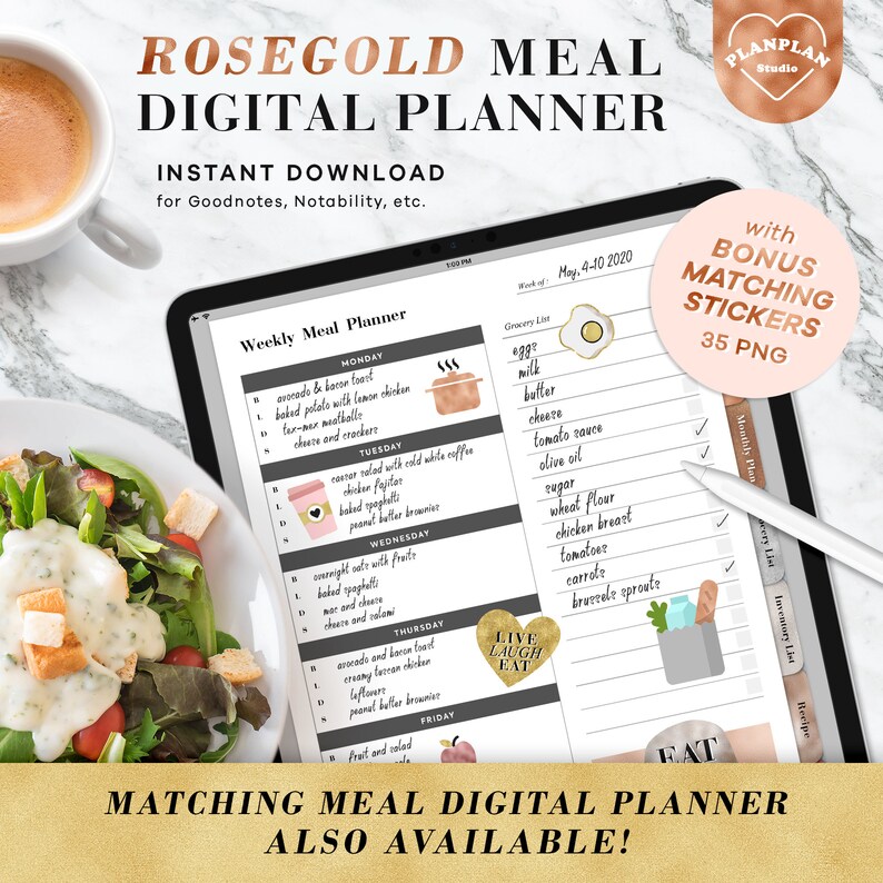 Rosegold Marble Digital Planner Stickers, Goodnotes Digital Stickers in ...