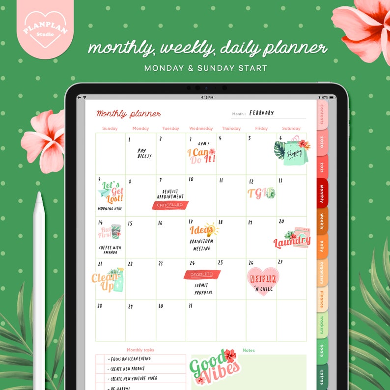 Undated Digital Planner Tropical Digital Life Planner Floral | Etsy
