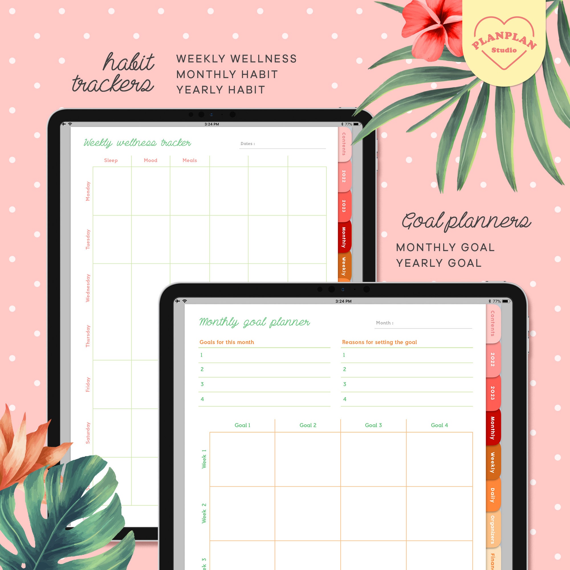 Undated Digital Planner, Tropical Digital Life Planner, Floral ...