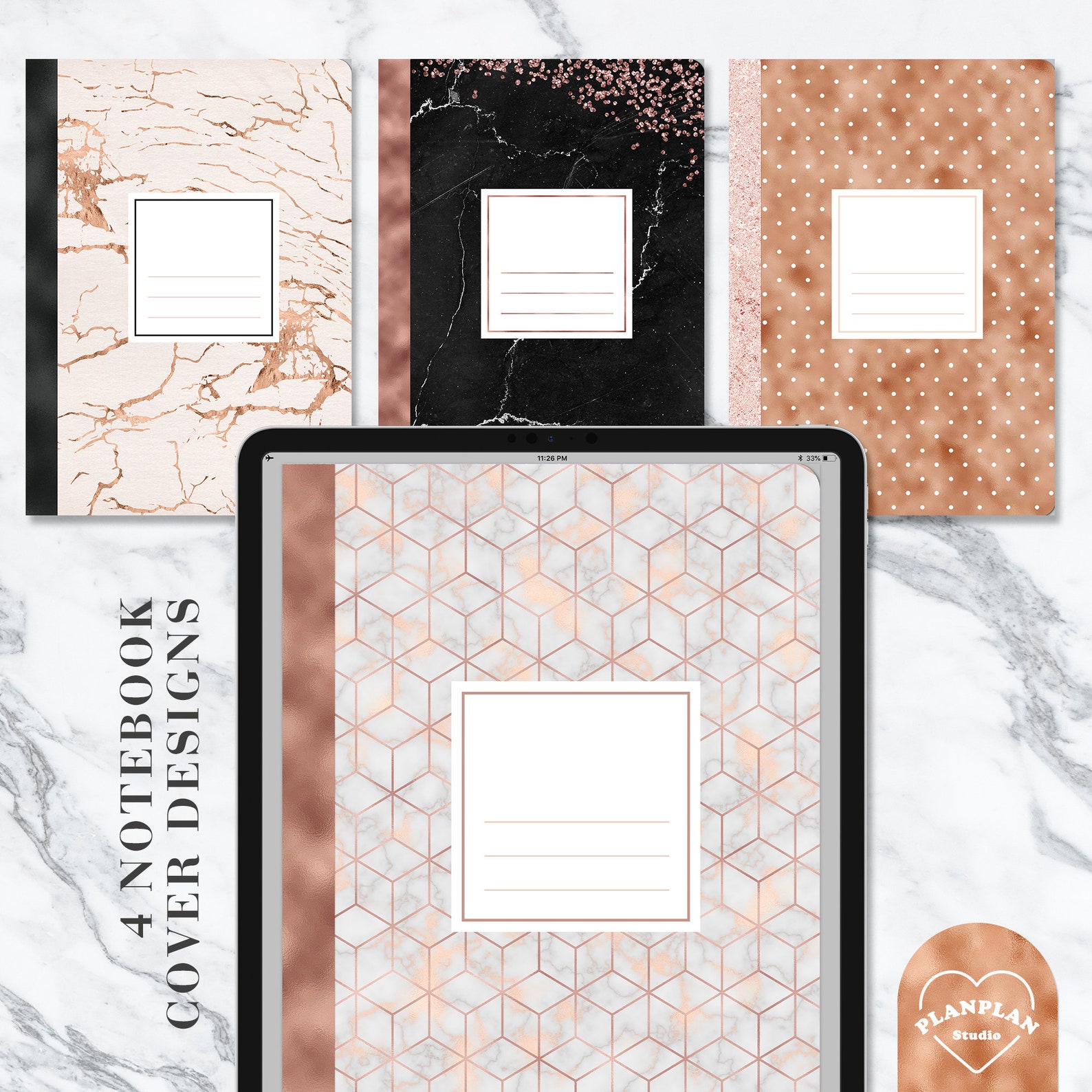 12 Tab Digital Notebook in Rosegold Marble Lined Grid - Etsy