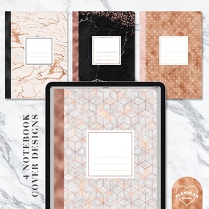 12 Tab Digital Notebook in Rosegold Marble, Lined, Grid, Dotted ...