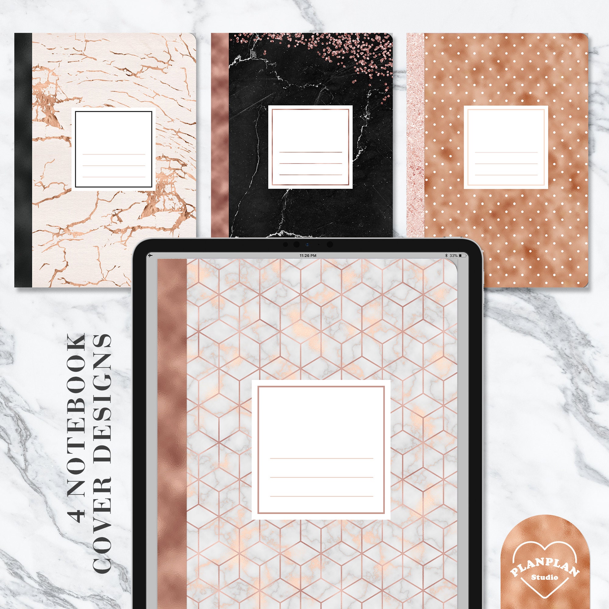 12 Tab Digital Notebook in Rosegold Marble Lined Grid - Etsy